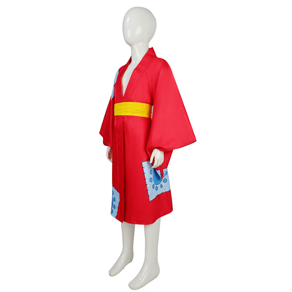 One Piece Wano Country Arc Monkey D. Luffy Kids Children Red Kimono Co ...